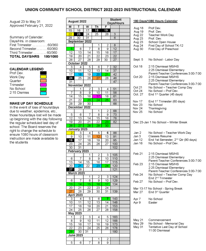 Calendars - Union Community School District